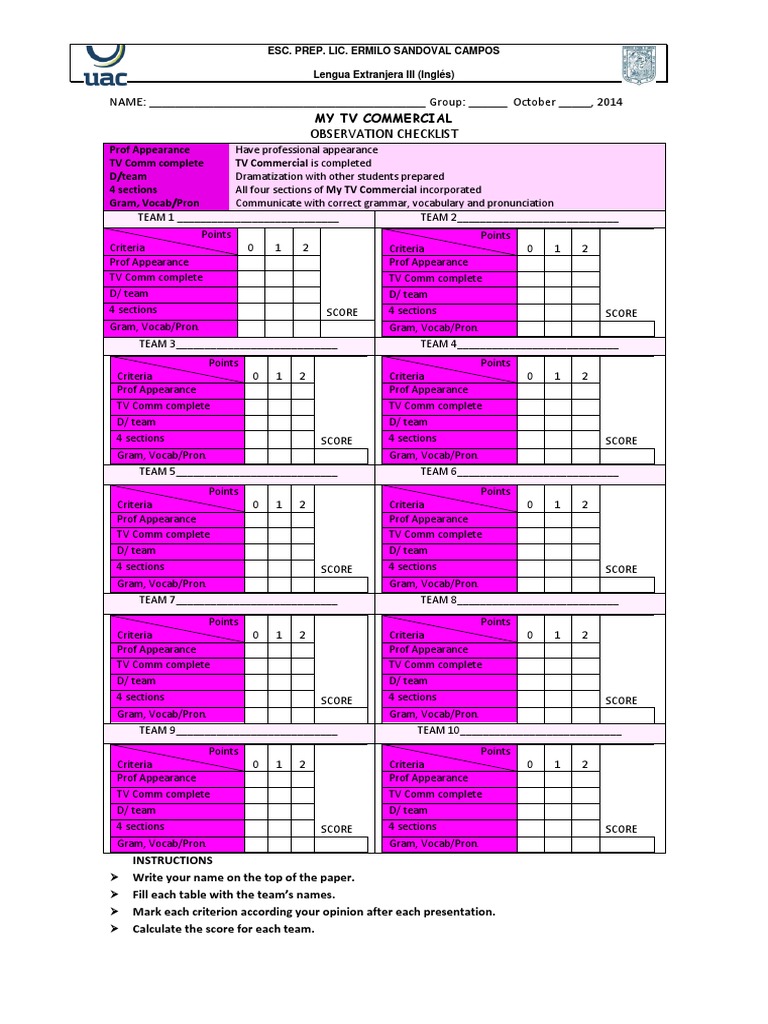 TV Commercial Observation Checklist | PDF | Career & Growth ...