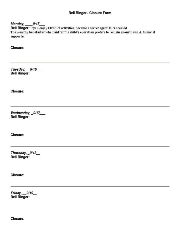 Weekly Bell Ringer and Closure Log | PDF | Career & Growth
