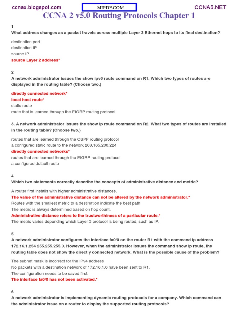 CCNA 2 v5.0 Routing Protocols Overview | PDF | Ip Address | Router ...