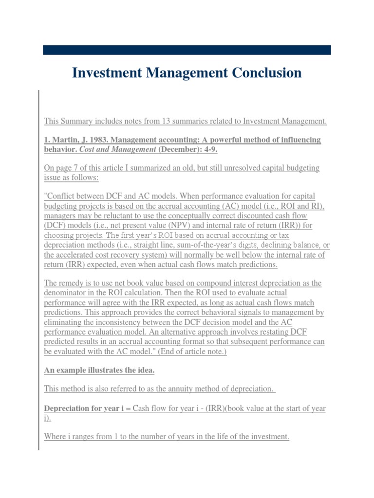 Investment Management Conclusion | Download Free PDF | Internal Rate Of ...