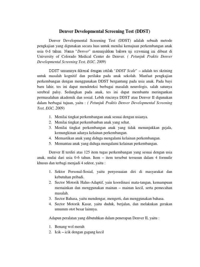 Denver Developmental Screening Test | PDF