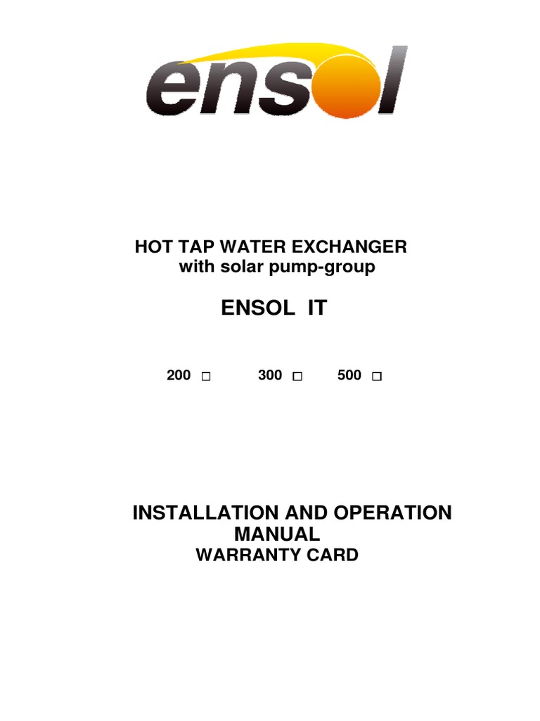 En Ensol - Installation Manual Water Heater With Solar Pump-Group | PDF ...
