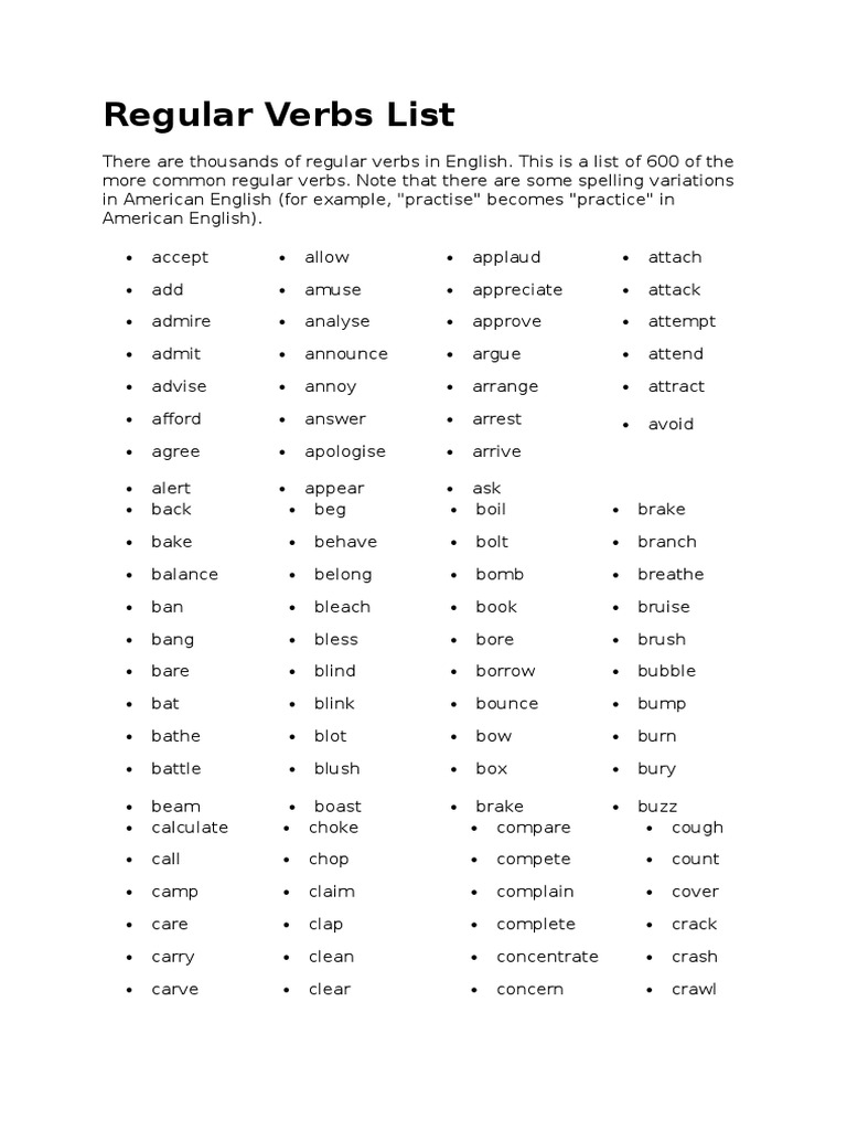 Regular Verbs List | PDF | Semantics | Syntax