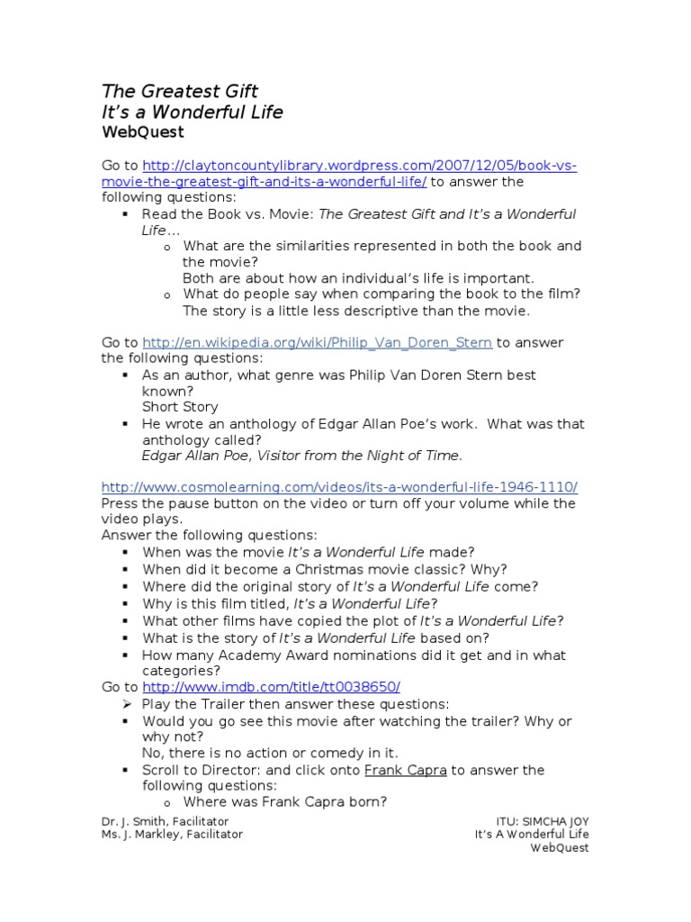 The Greatest Gift It's A Wonderful Life | PDF | Leisure