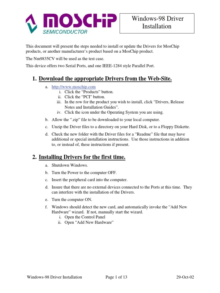 A Step-by-Step Guide to Installing and Troubleshooting MosChip Device Drivers in Windows 98 ...