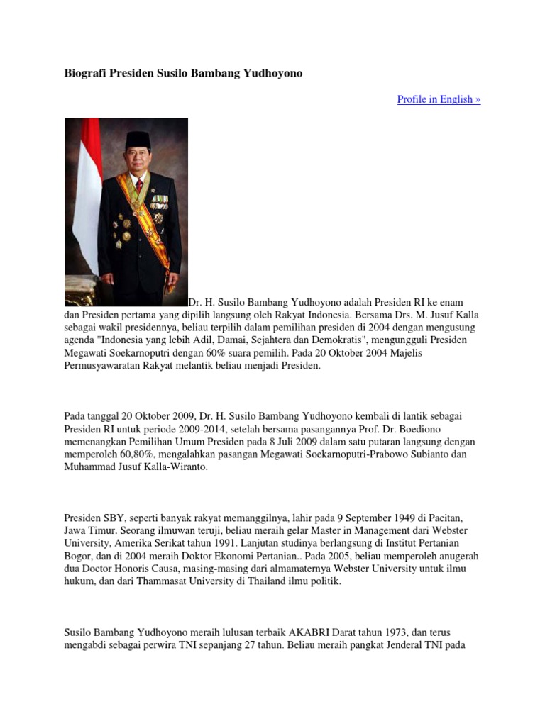 Biografi Presiden Susilo Bambang Yudhoyono | PDF