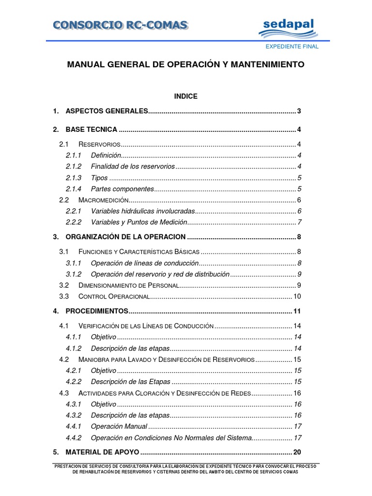 Manual de Operacion y Mantenimiento-III | PDF | Reservorio | Agua