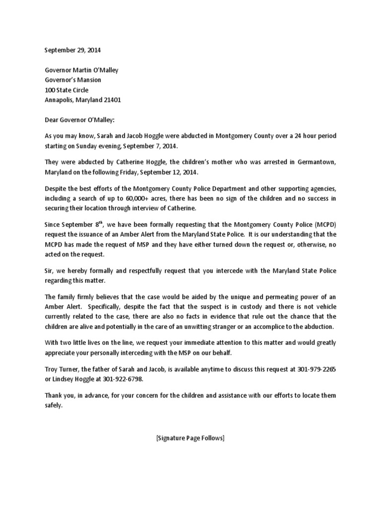 Hoggle Letter To Md. Gov. | PDF | Maryland | Police