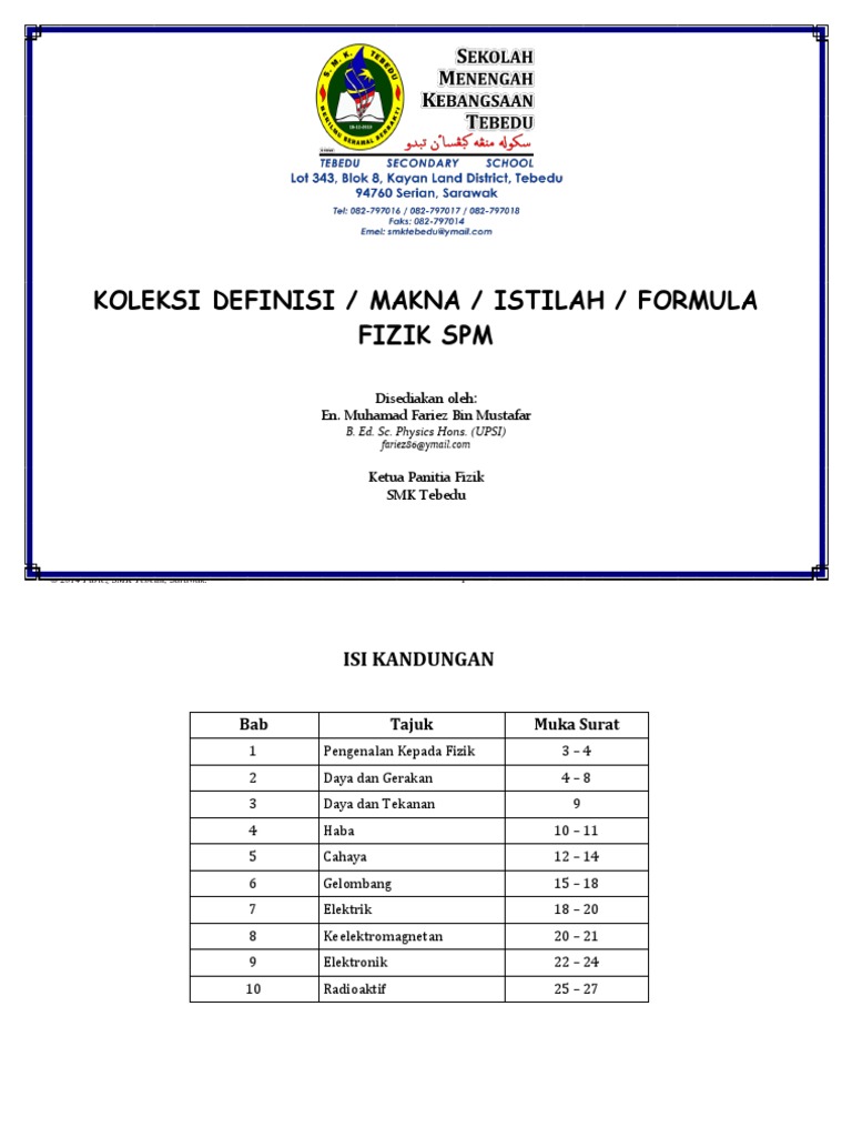 Koleksi Makna Istilah Formula Fizik SPM | PDF