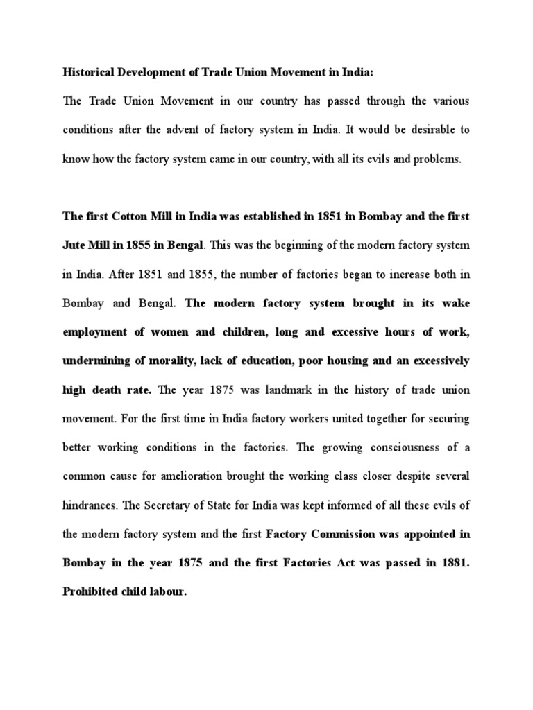 Evolution of Indian Trade Unions | PDF | Trade Union | Strike Action