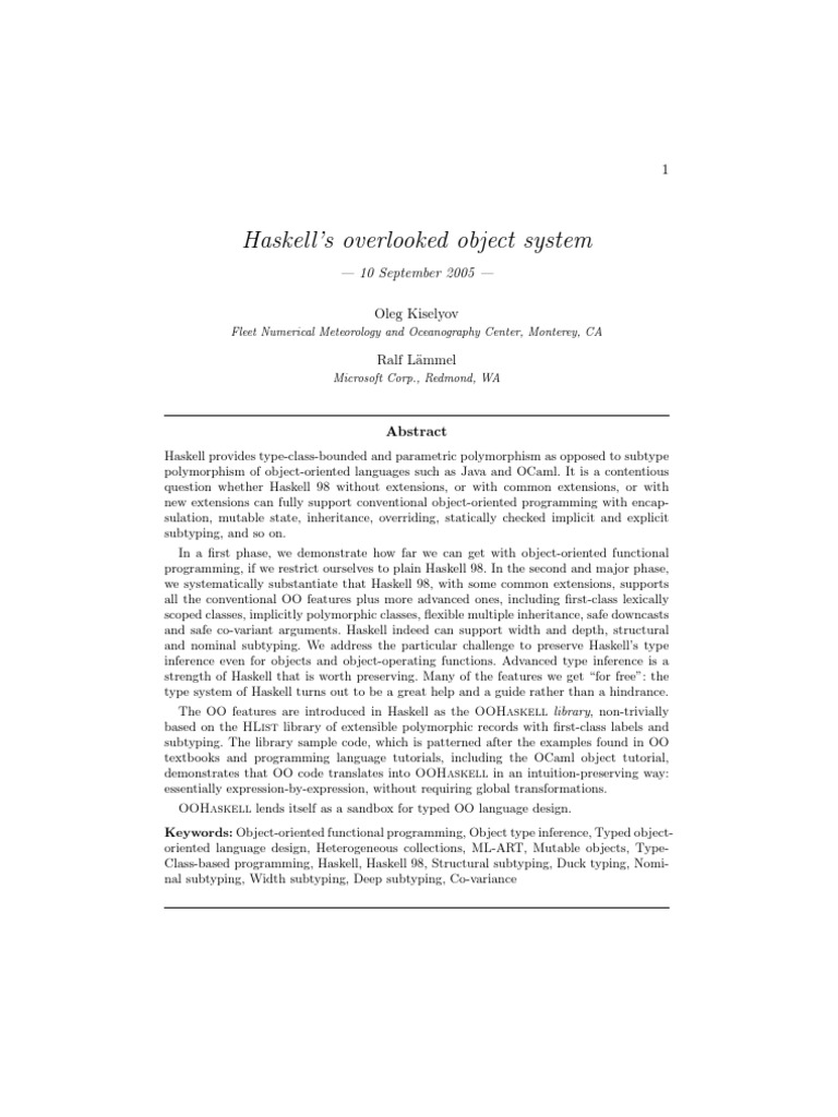 Haskell's Overlooked Object System: Fleet Numerical Meteorology and Oceanography Center ...