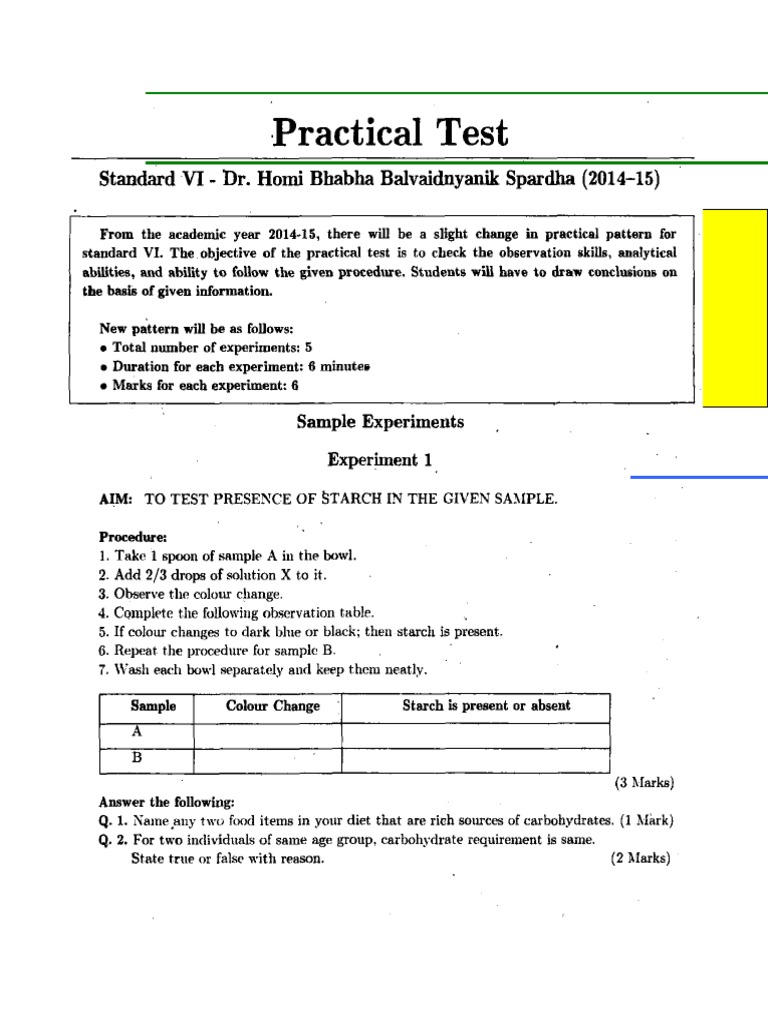STD VI - Practical Test - Model Test Papers | PDF