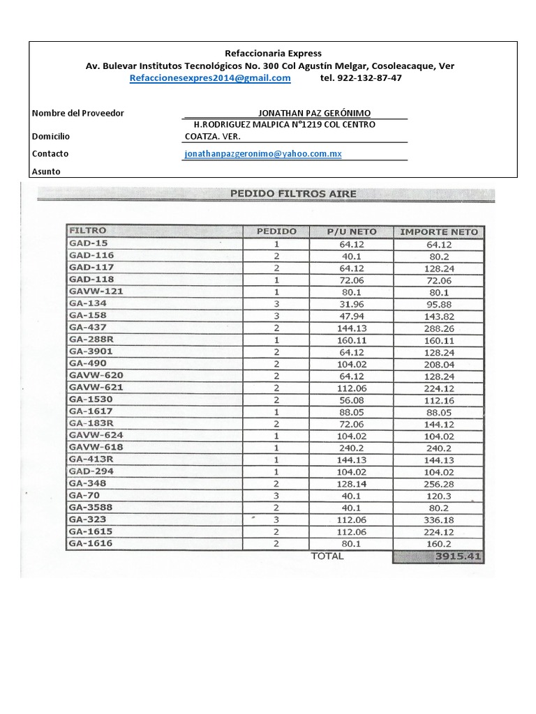 Cotizacion Jonathan | PDF