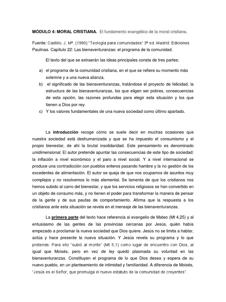 Visión Cristina. Modulo 4. El Fundamento Bíblico.... Las Bienaventuranzas | PDF | Bien común ...