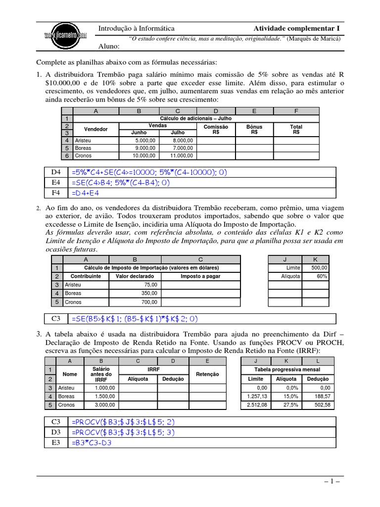 Atividade Complementar 1 Gabarito PDF | PDF
