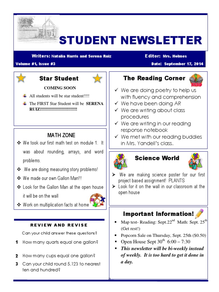 Student Classroom Newsletter Volume 1 Issue 3 | PDF | Language Arts ...