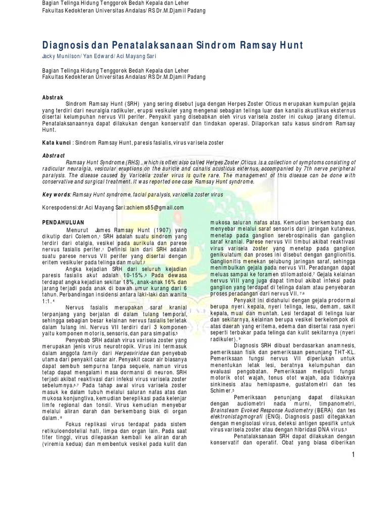 Diagnosis Dan Penatalaksanaan Sindrom Ramsay Hunt | PDF