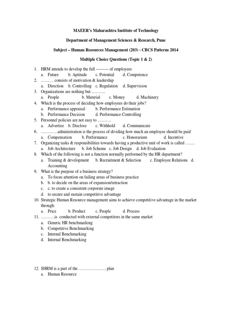 HRM MCQS | PDF | Human Resource Management | Recruitment