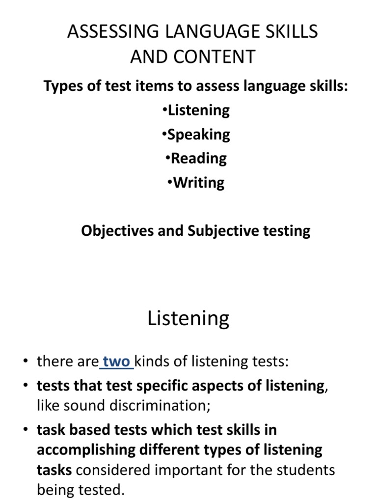 Assessing Language Skills and Content | PDF | Educational Assessment ...