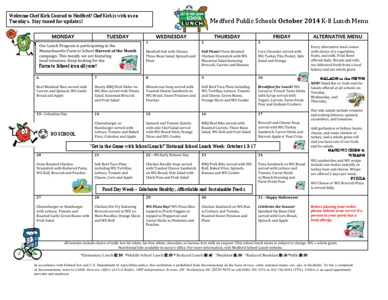 October 2014 K-8 Lunch Menu | PDF | Salad | Lunch