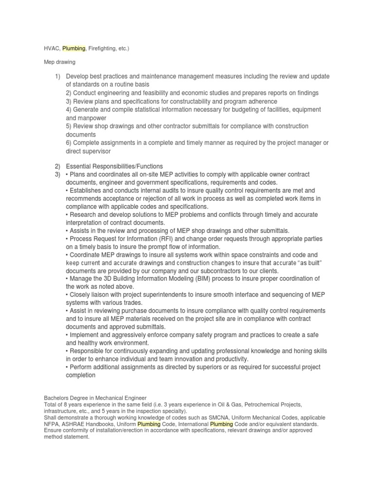 Mep | PDF | Specification (Technical Standard) | Plumbing