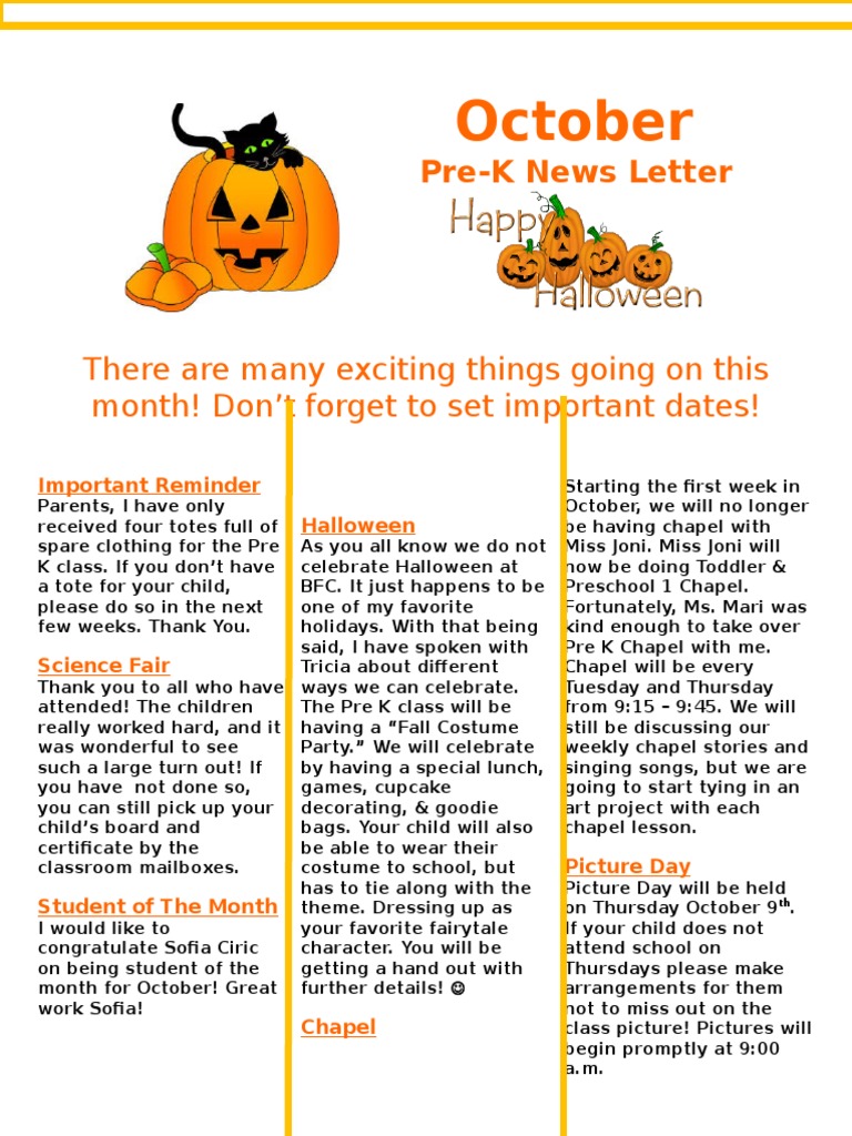 October Pre-K Newsletter Highlights | PDF