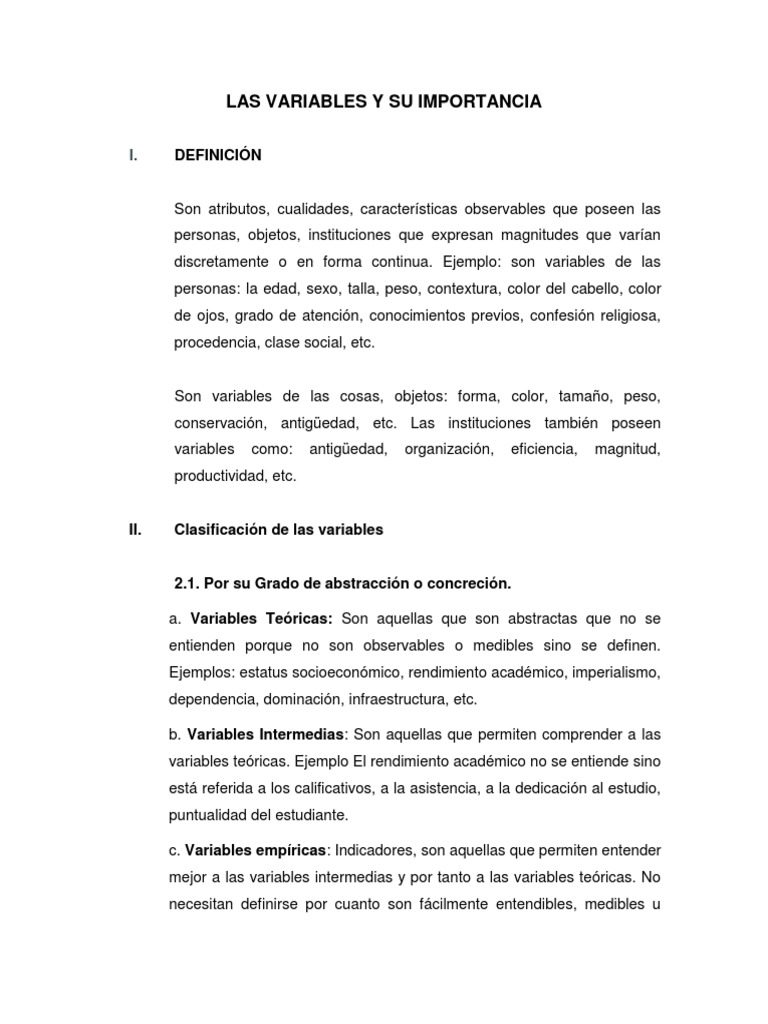 06 Las Variables y Su Importancia | PDF | Concepto | Teoría