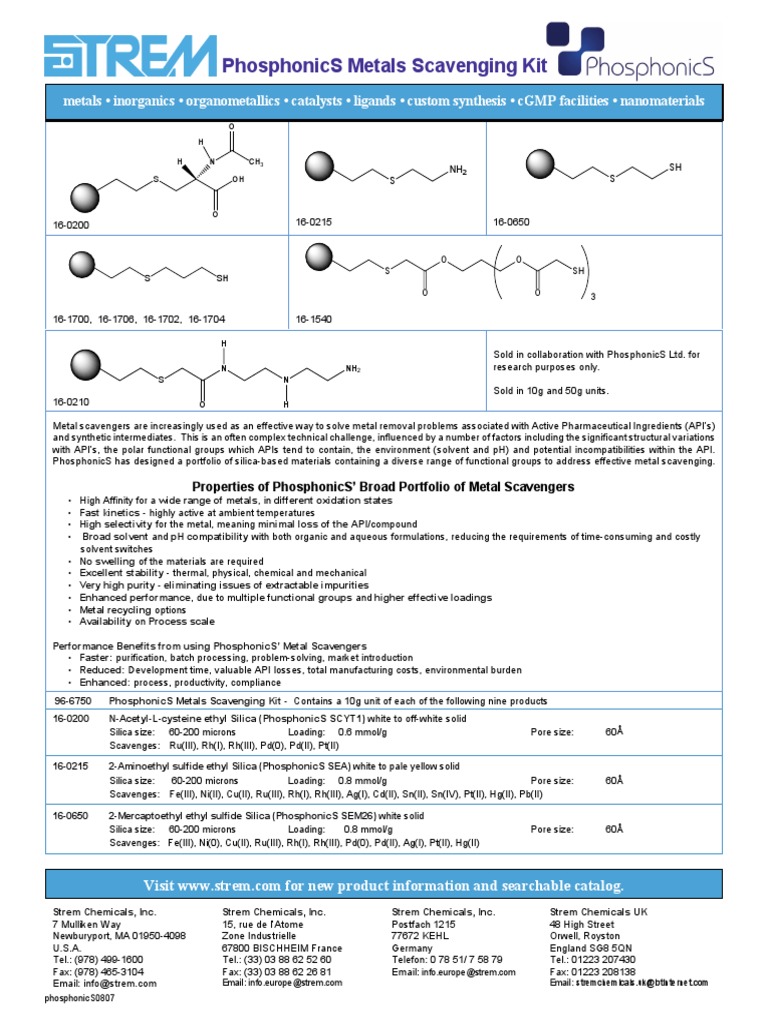 PhosphonicS Metal Scavenging Kits | PDF | Metals | Atoms