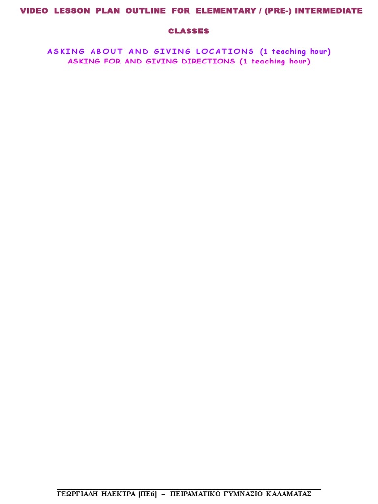 Giving Directions - Lesson Plan For Elementary - Pre-Intermediate ...