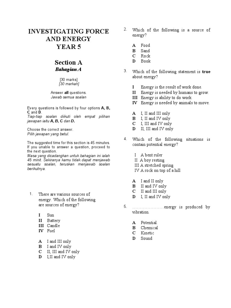 Force & Energy Year 5