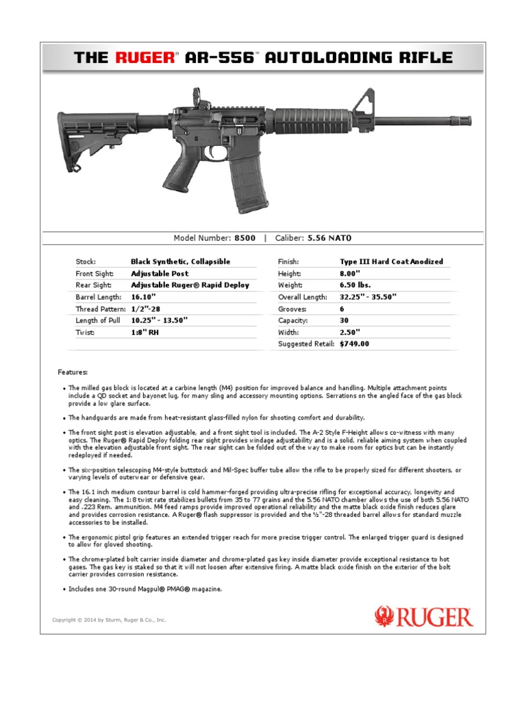 Ruger AR-556 Modern Sporting Rifle Spec Sheet | PDF | Rifle | Military ...