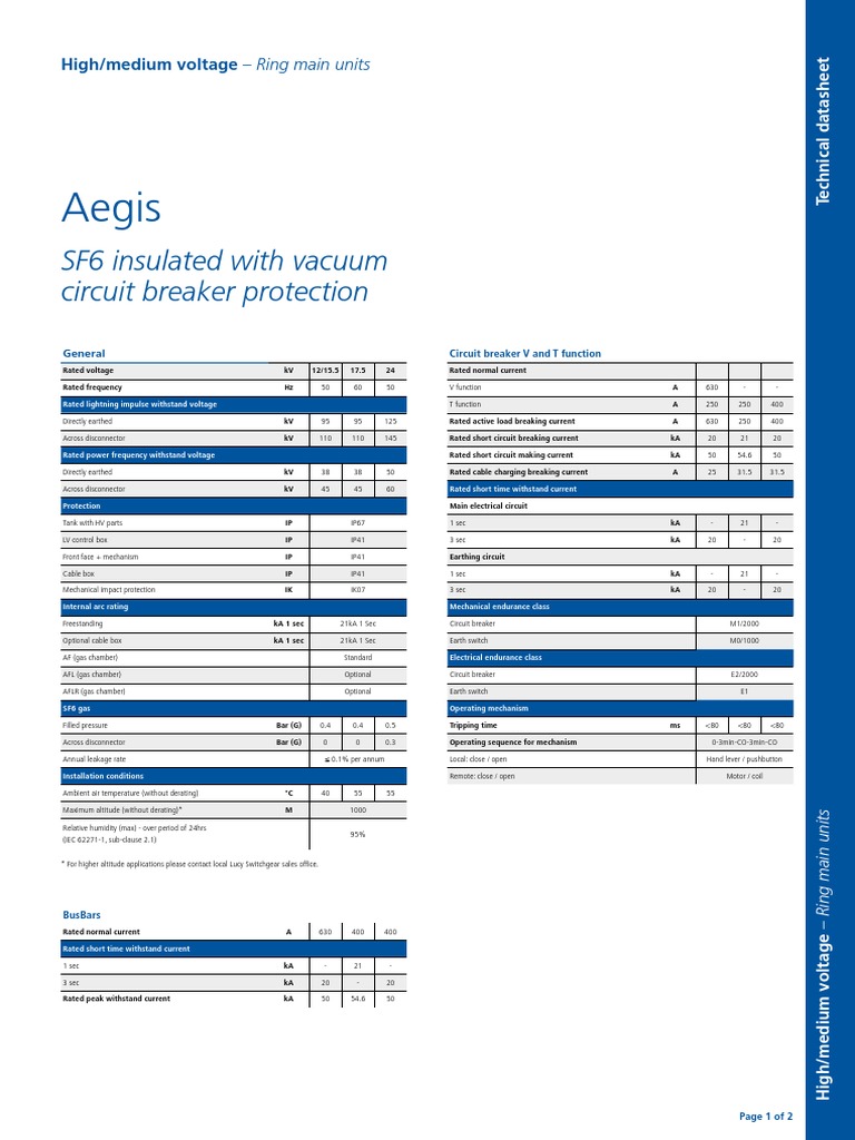 Lucy Aegis Ring Main Unit Technical Datasheet | PDF | Switch ...