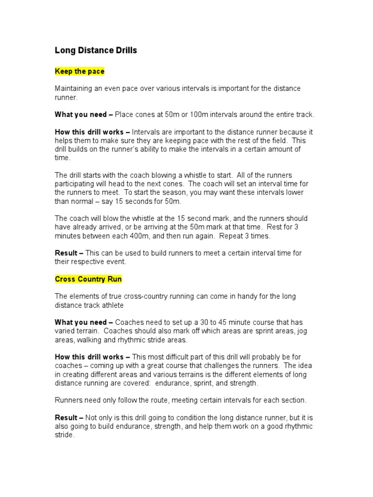 Long Distance Running Drills Guide | PDF | Running | Long Distance Running