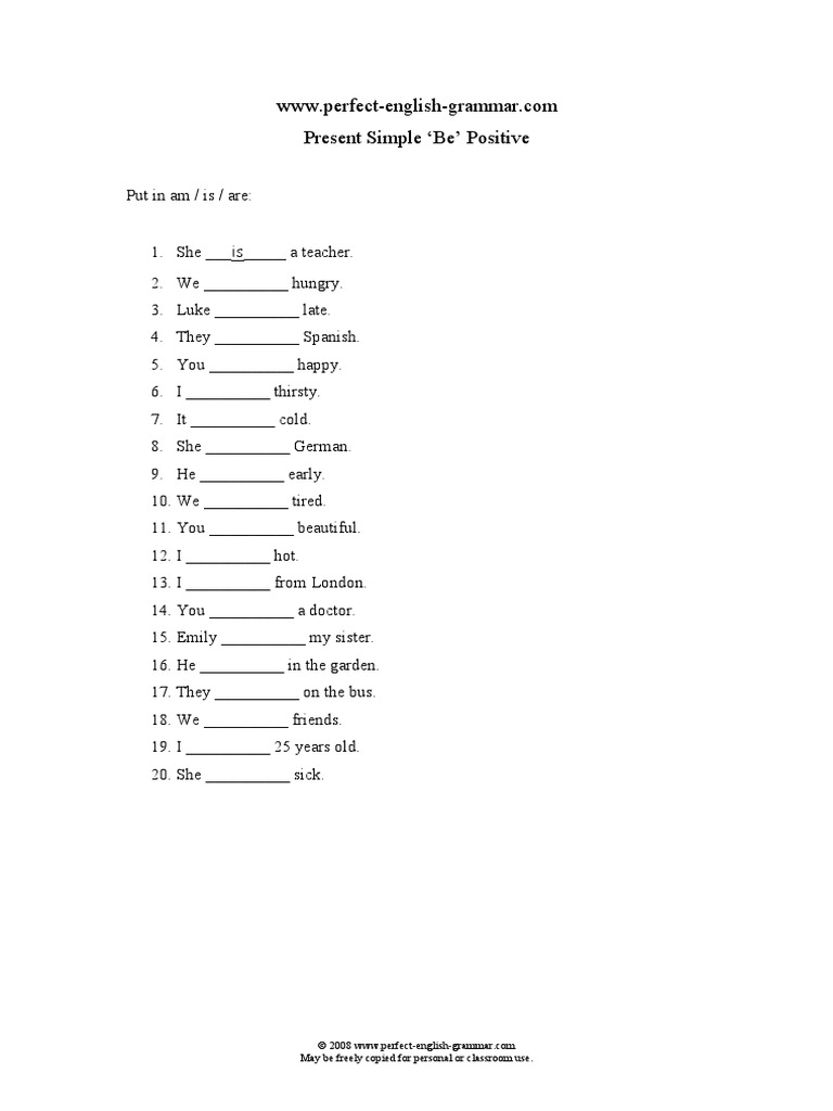 Present Simple Form Be Positive | PDF | Language Arts & Discipline