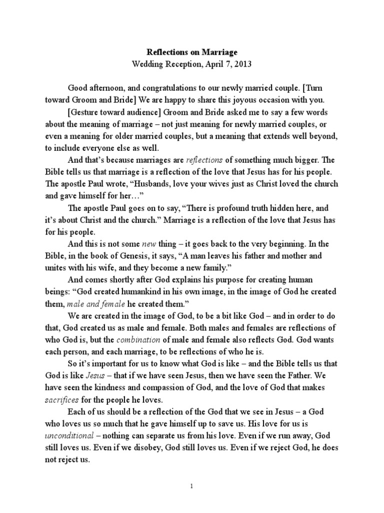 Reflections On Marriage | PDF | Marriage | Theism