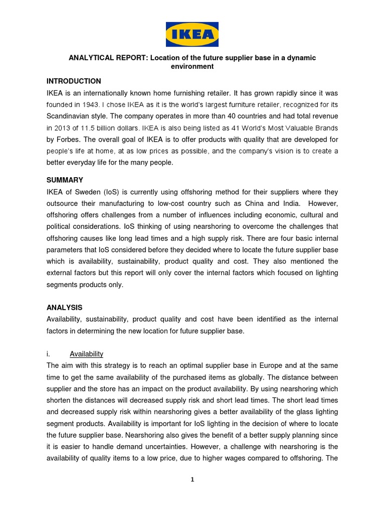 Analytical Report Ikea | PDF | Offshoring | Retail
