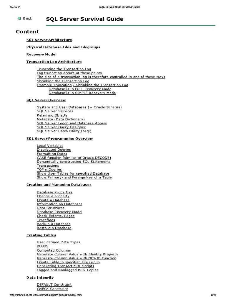 Sql Server 2000 Survival Guide Pdf Microsoft Sql Server Database Index