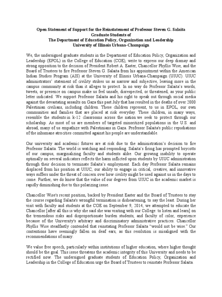 Statement Grads Epol 1 | PDF | University Of Illinois At Urbana ...