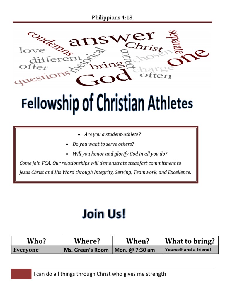 FCA Meeting for Student-Athletes | PDF | Religion & Spirituality