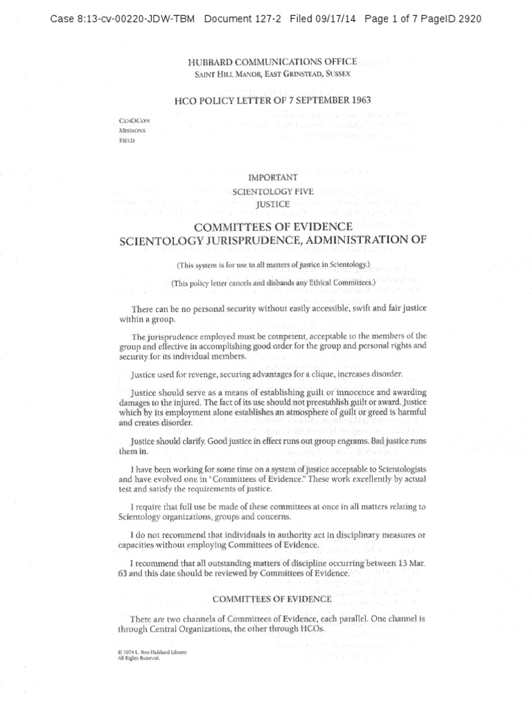Garcia v. Scientology: Exhibit: 1963 HCO Policy Letter | PDF