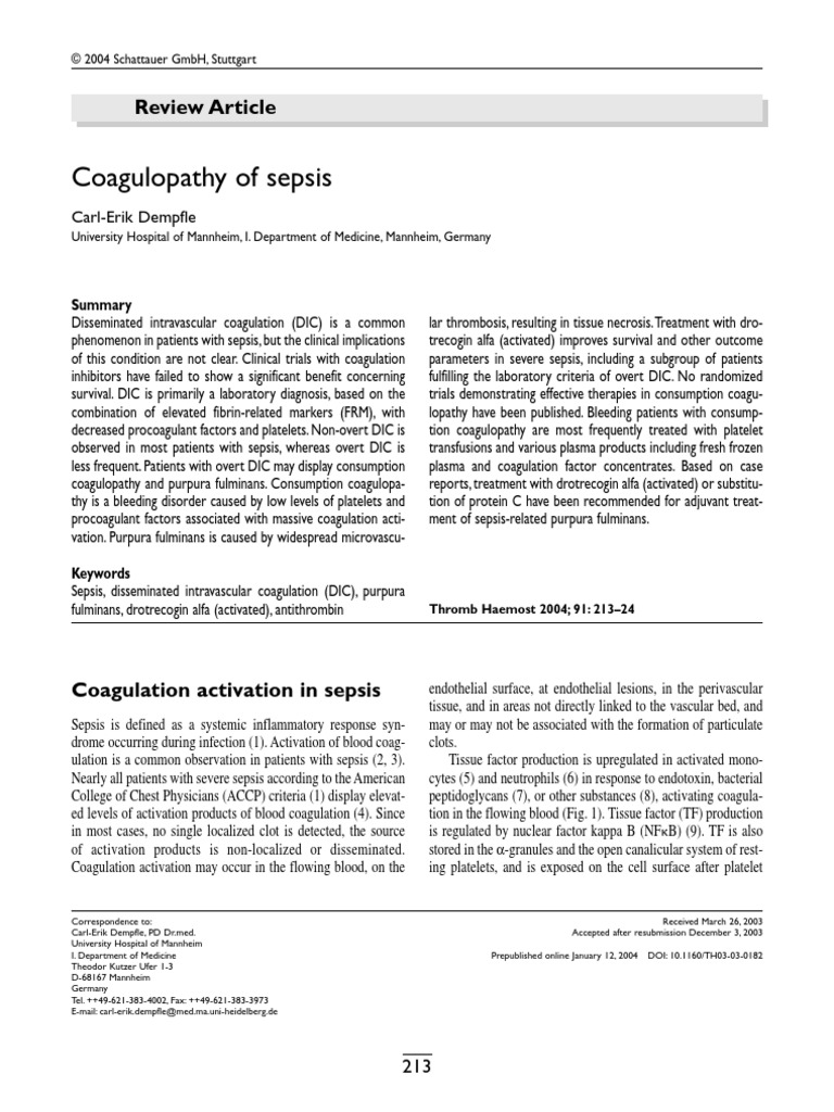 Coagulopathy Sepsis | PDF | Coagulation | Platelet