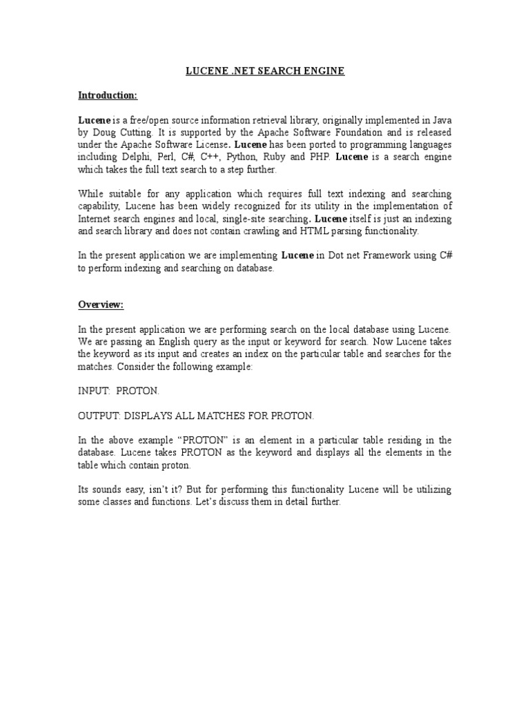Lucene Is A Free/open Source Information Retrieval Library, Originally Implemented in Java ...