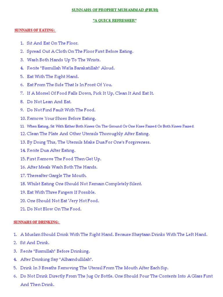 Sunnahs of Prophet | PDF | Religion & Spirituality