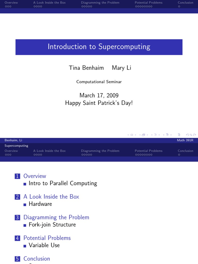 Introduction To Supercomputing: Tina Benhaim Mary Li | PDF | Parallel Computing | Cpu Cache