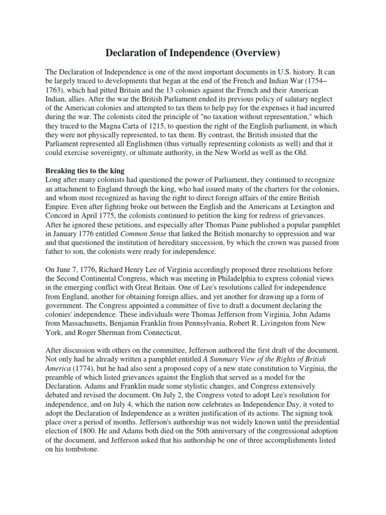 Declaration of Independence Overview | PDF | United States Declaration ...