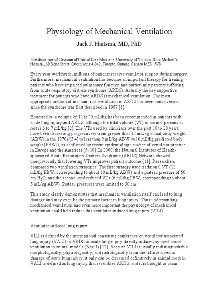 Physiology of Mechanical Ventilation | PDF | Lung | Respiratory System