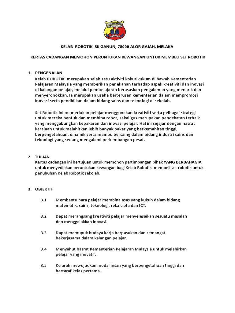 Kertas Kerja Robotik SK Ganun | PDF
