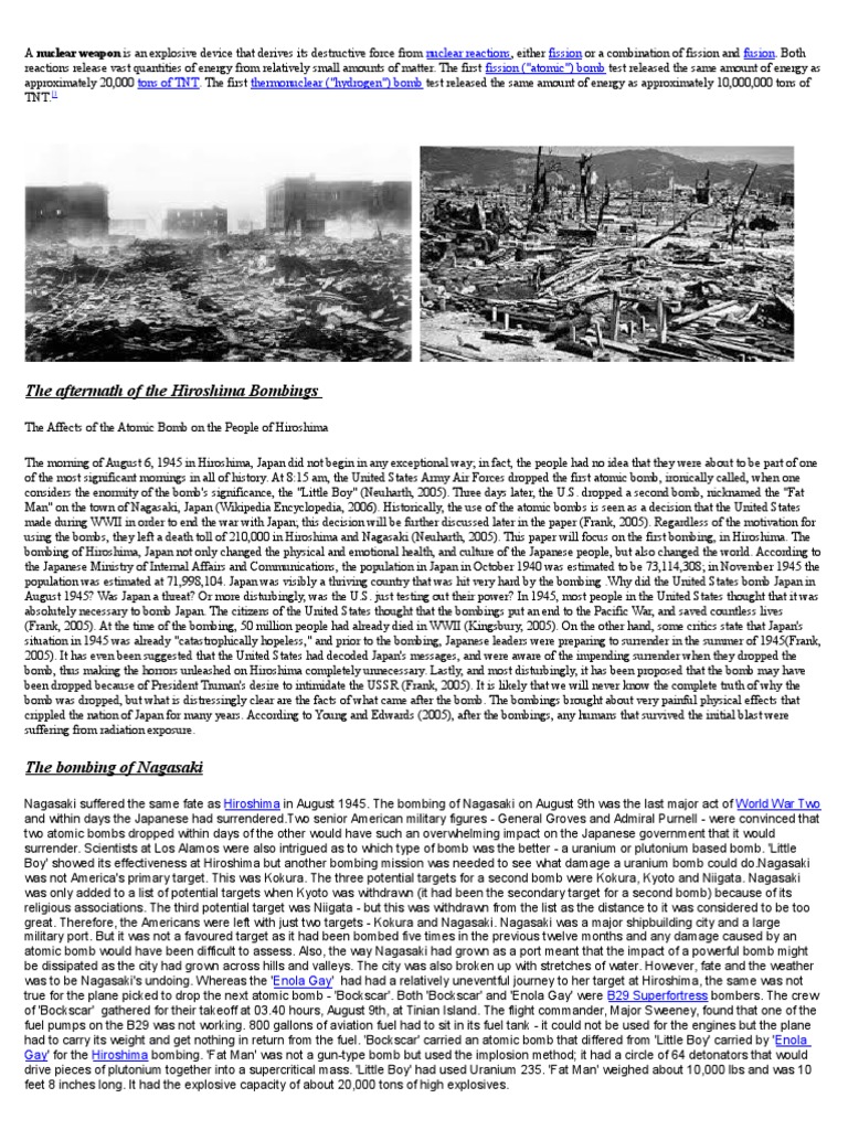 Hiroshima and Nagasaki Bombings Explained | PDF | Man Made Disasters ...