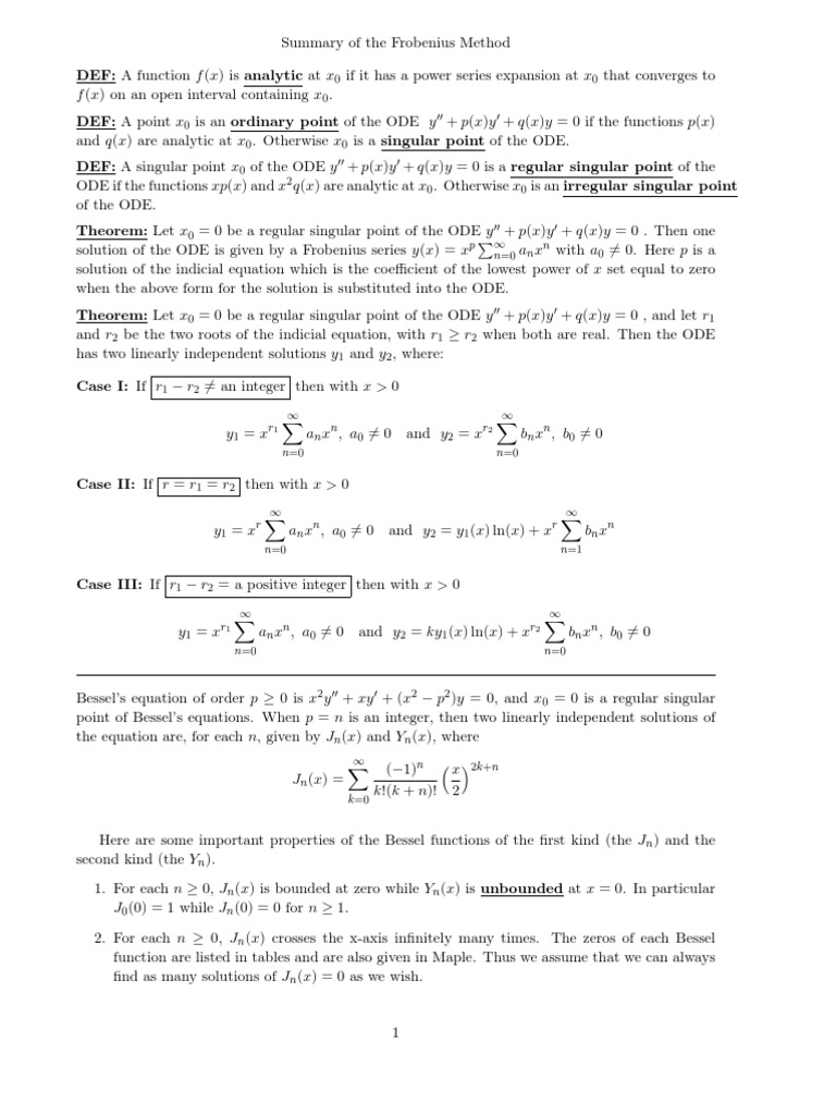 Summary of Frobenius Method | PDF | Ordinary Differential Equation ...