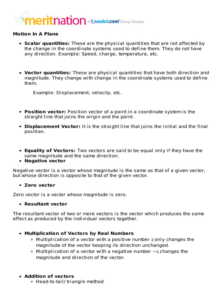 Kinematics - Motion in A Plane | Download Free PDF | Euclidean Vector ...